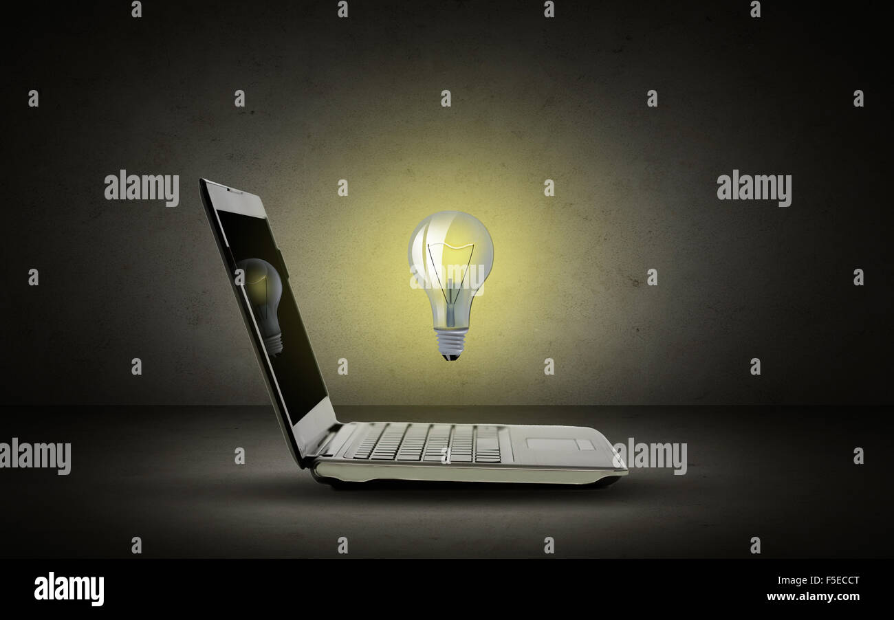Laptop bulb light symbol hi-res stock photography and images - Alamy
