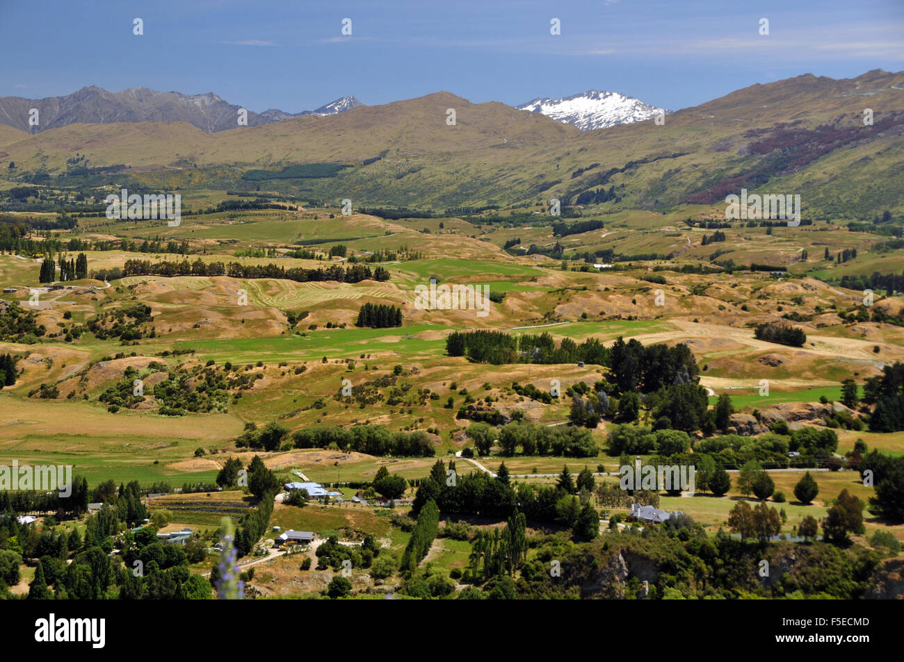 View of countryside from Alpine road, near Queenstown, New Zealand ...