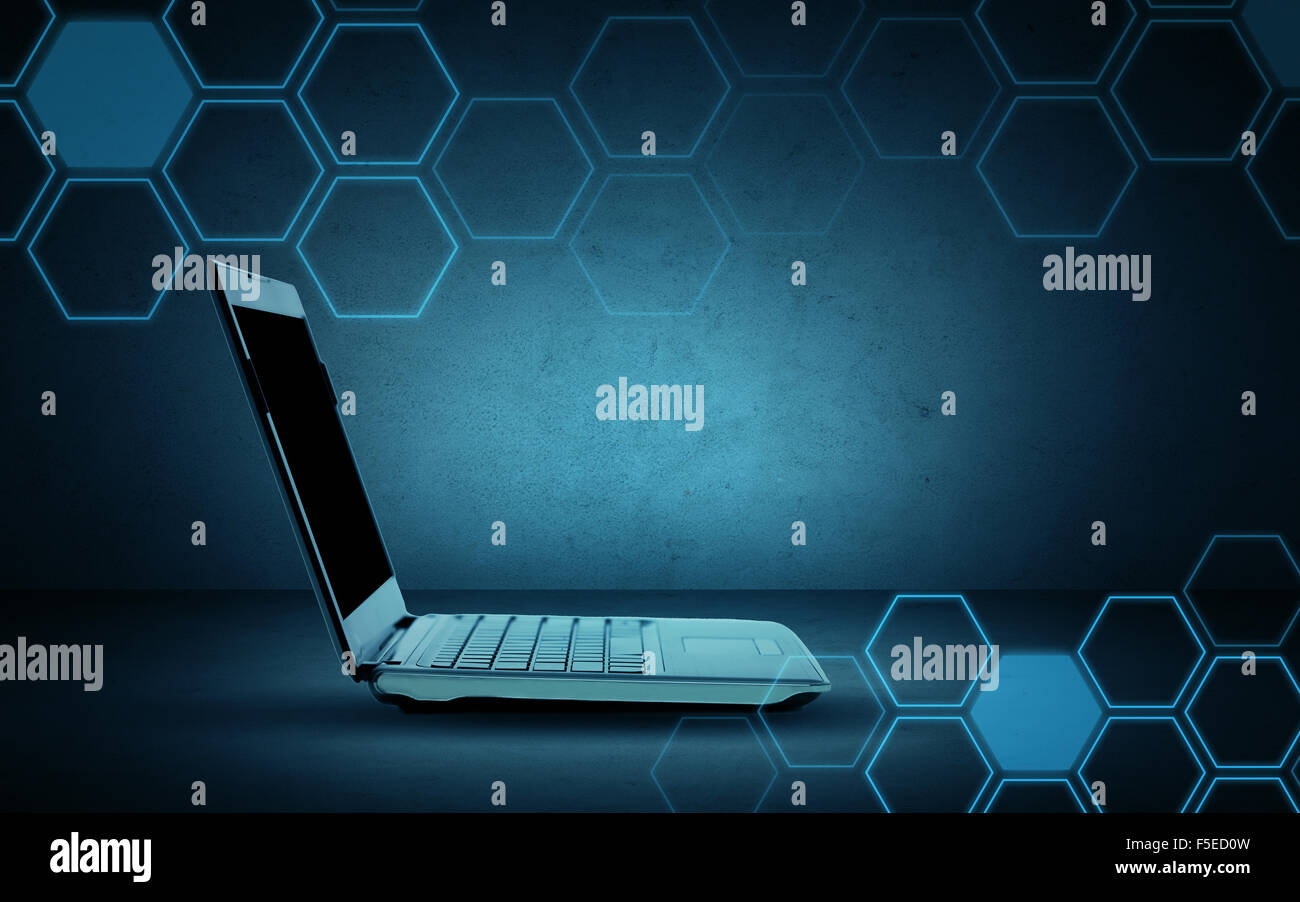 open laptop computer with hexagonal pattern Stock Photo - Alamy