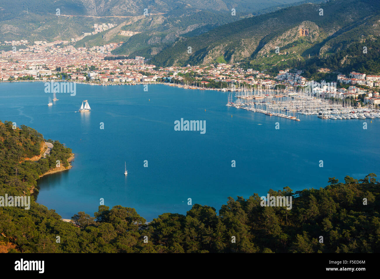 Boats in harbour, Fethiye, Aegean Turquoise coast, Mediterranean region ...
