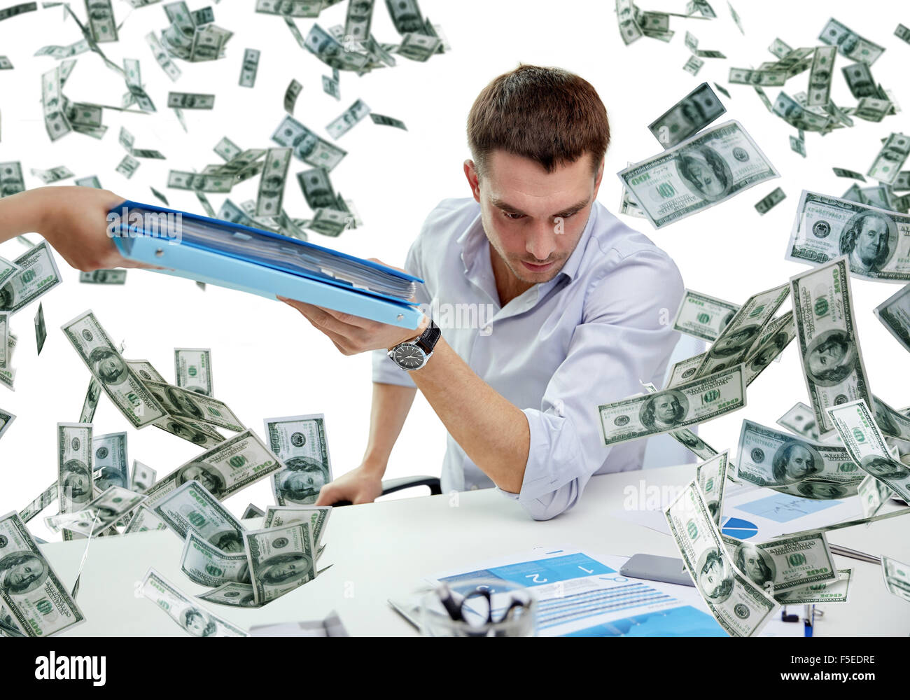 businessman taking papers from secretary Stock Photo - Alamy
