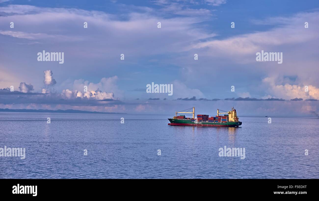 Container Ship Freighter off the coast of Honiara Solomon Islands Stock ...
