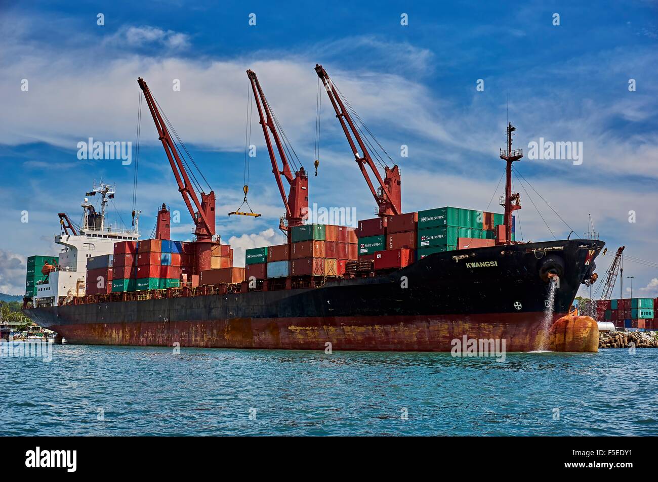 Container Ship Freighter at port of Honiara Solomon Islands Stock Photo ...