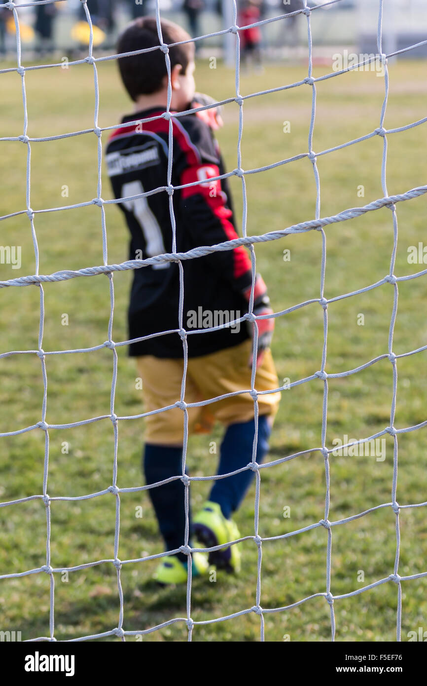 little soccer goalkeeper with gloves Stock Photo - Alamy