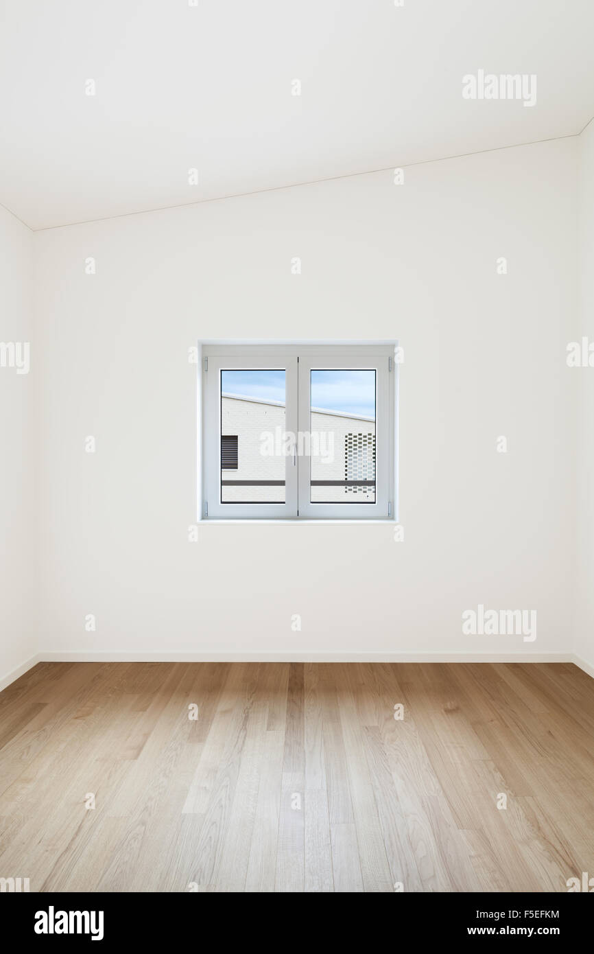 interior of new apartment, wide room with window, parquet floor Stock ...