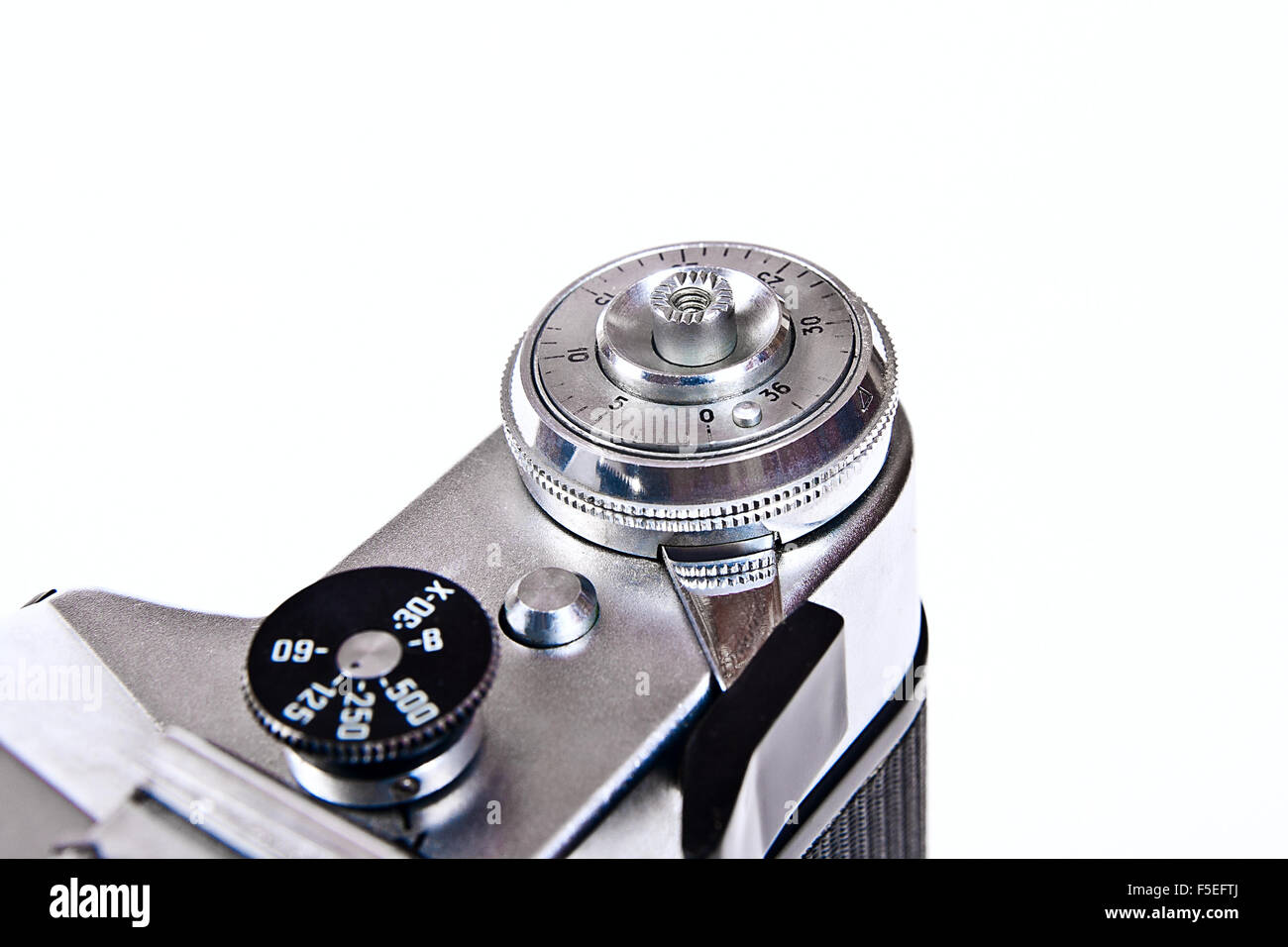 Vintage photo camera with 52mm lens. Close up view part of old retro ...