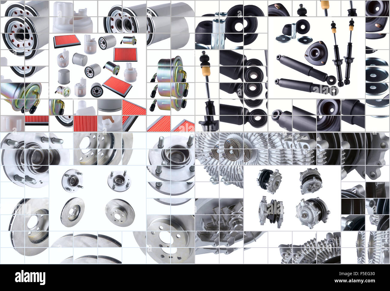 Set of many images of spare parts aftermarket with new spare parts ...