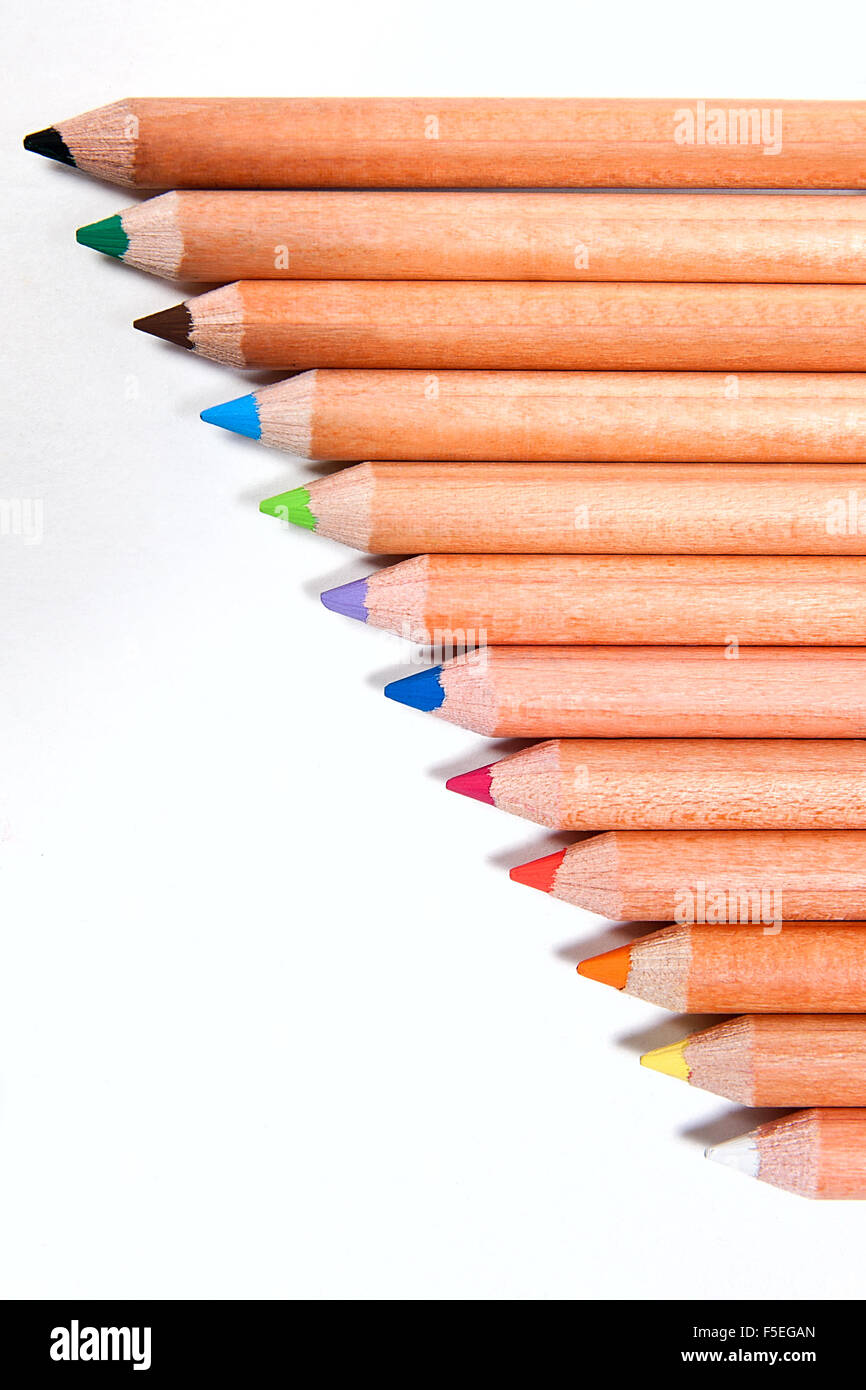 View of different color pencils isolated on the white background ...
