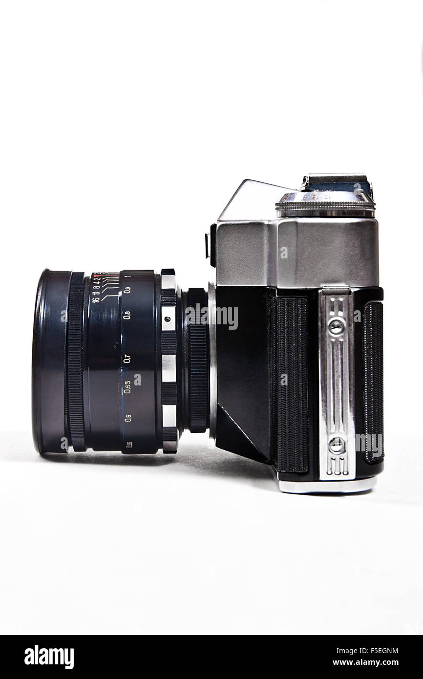 Range finder photo camera with 52mm lens. Classic black manual film ...