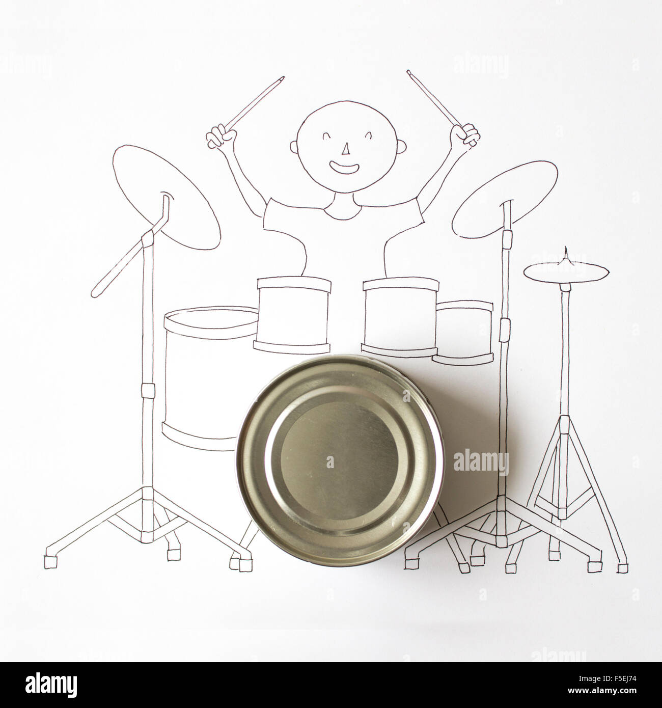 Conceptual drawing of drummer playing drums Stock Photo - Alamy
