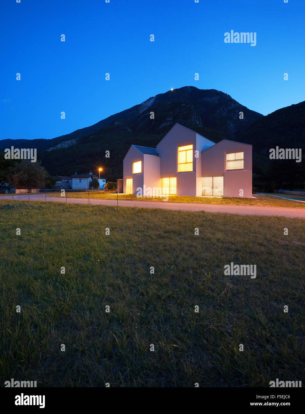 architecture, modern white houses, outdoor view by night Stock Photo ...