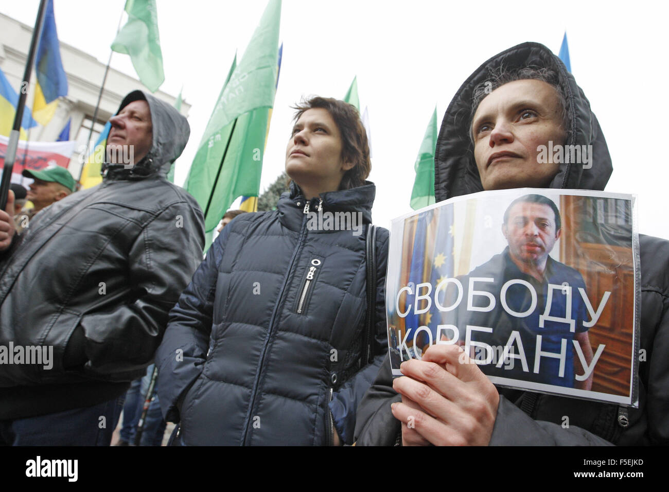 Kiev, Ukraine. 3rd Nov, 2015. A woman holds the photo of the leader ...