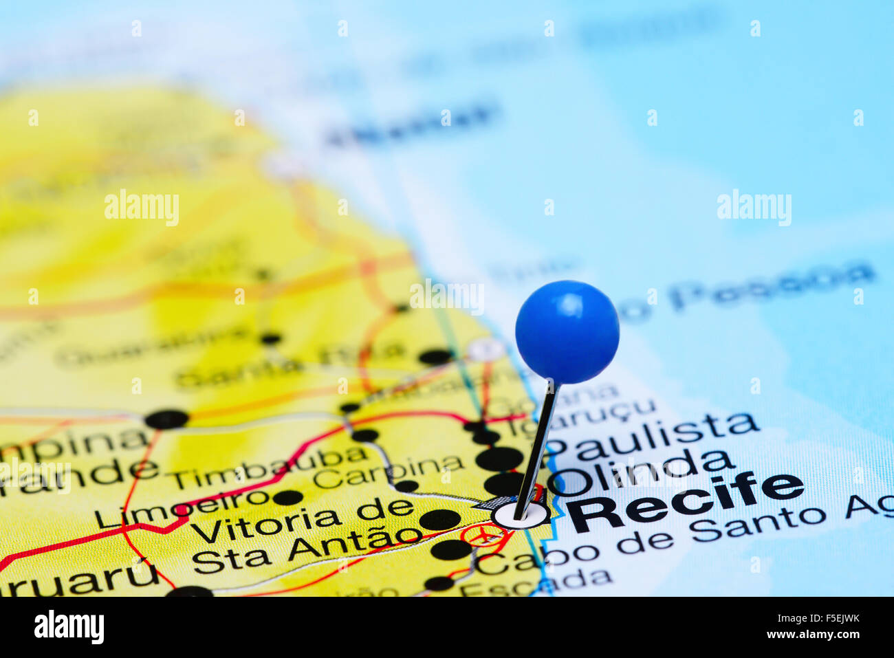 Recife pinned on a map of Brazil Stock Photo - Alamy