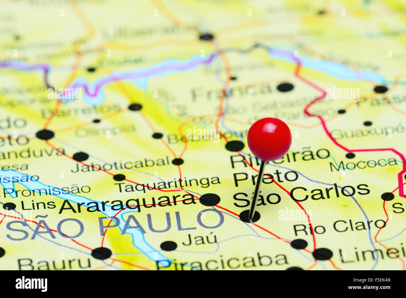 Sao Carlos pinned on a map of Brazil Stock Photo - Alamy