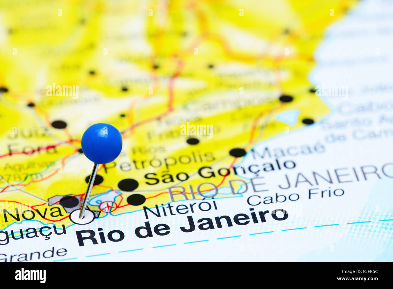 Rio de Janeiro pinned on a map of Brazil Stock Photo - Alamy