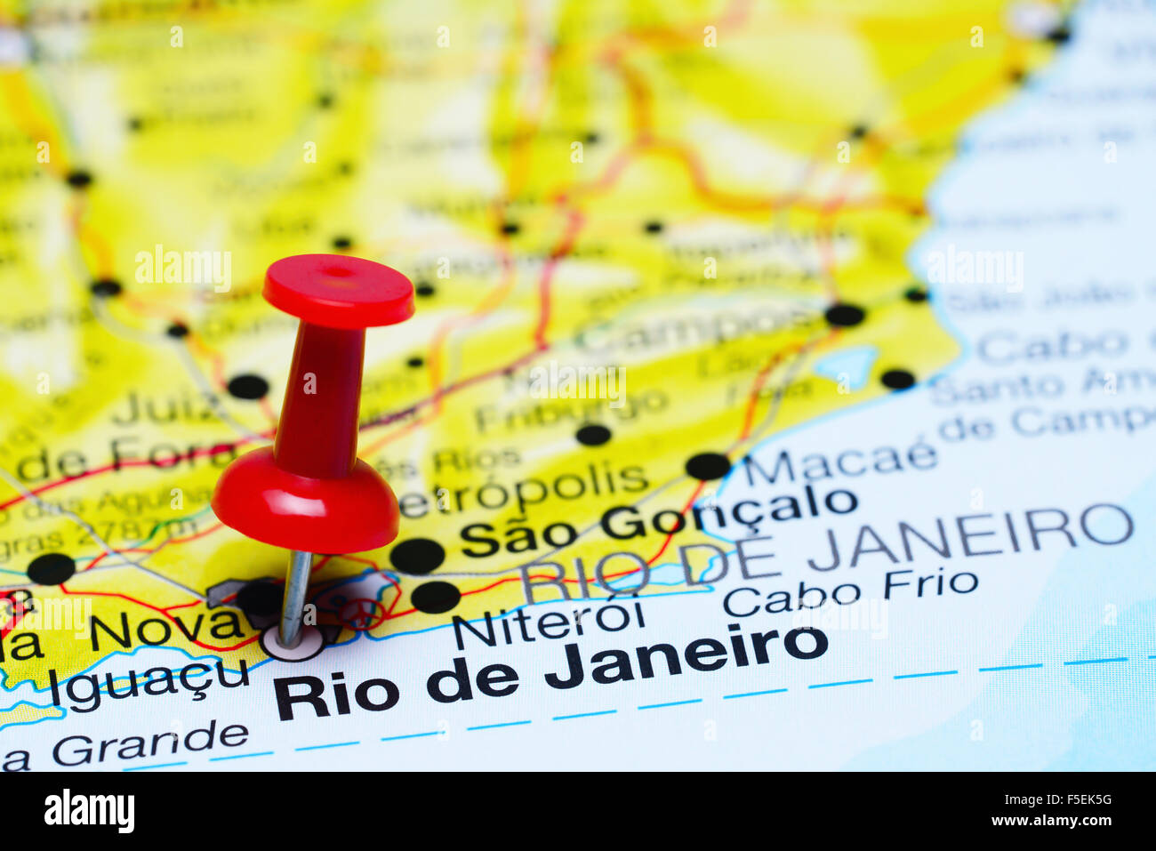 Rio de Janeiro pinned on a map of Brazil Stock Photo - Alamy
