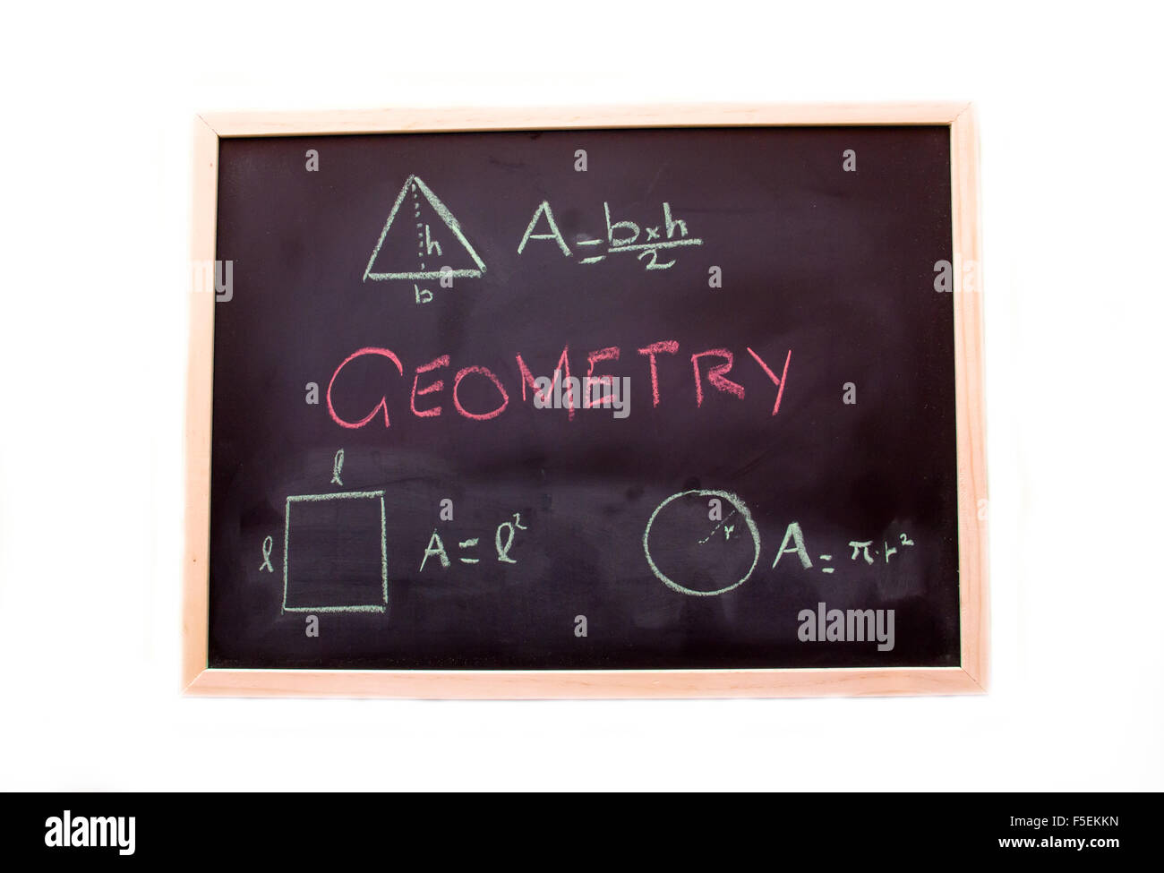 Blackboard with geometry lesson on white background Stock Photo - Alamy