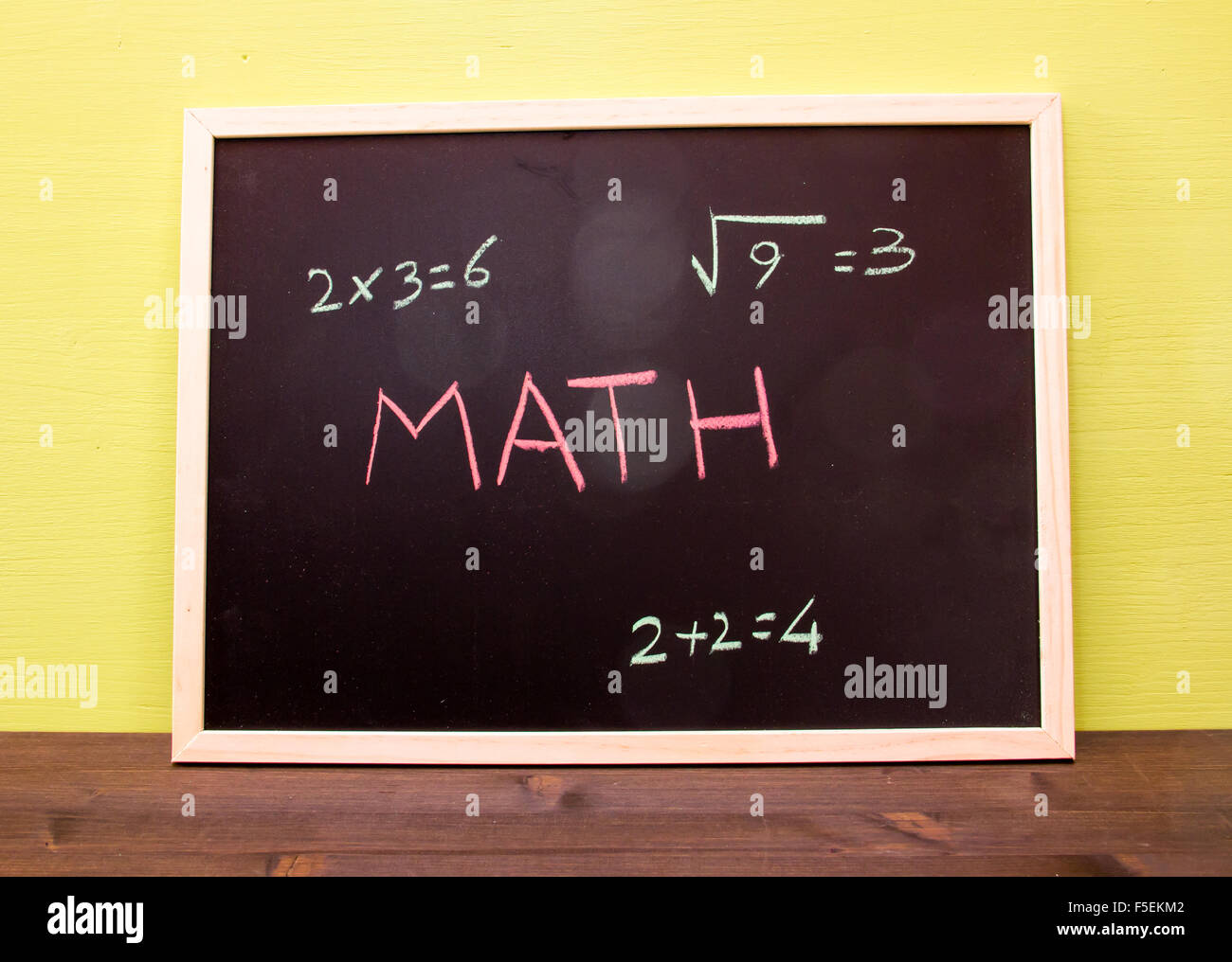 Blackboard with math lesson on green wall Stock Photo - Alamy