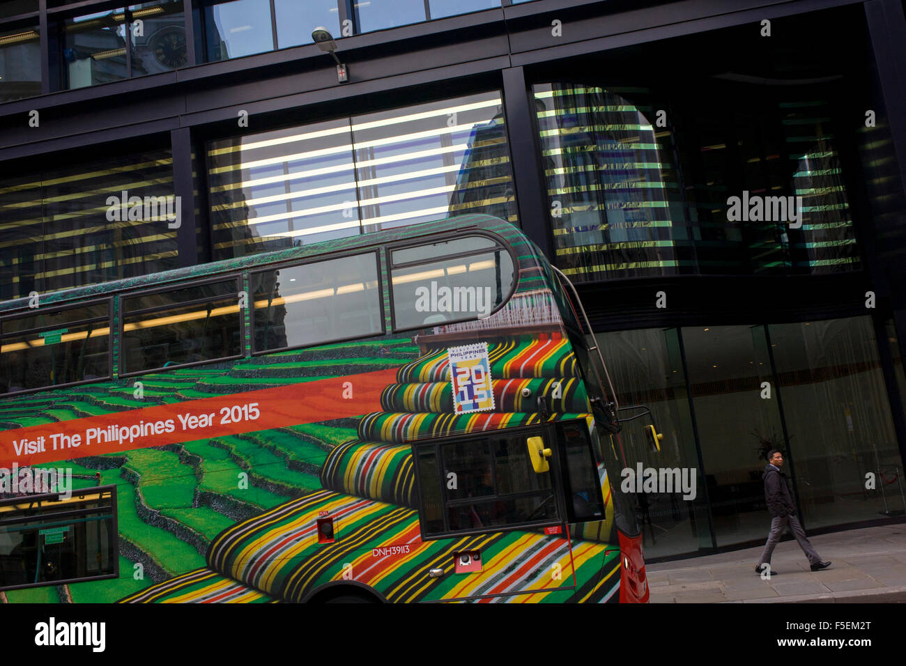 A stripes theme of a London bus promoting the Phillippines as a travel ...