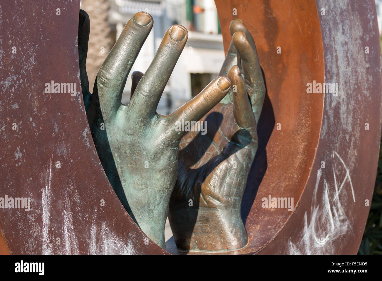 Interesting hands statue in Sitges near Barcelona(Spain Stock Photo - Alamy