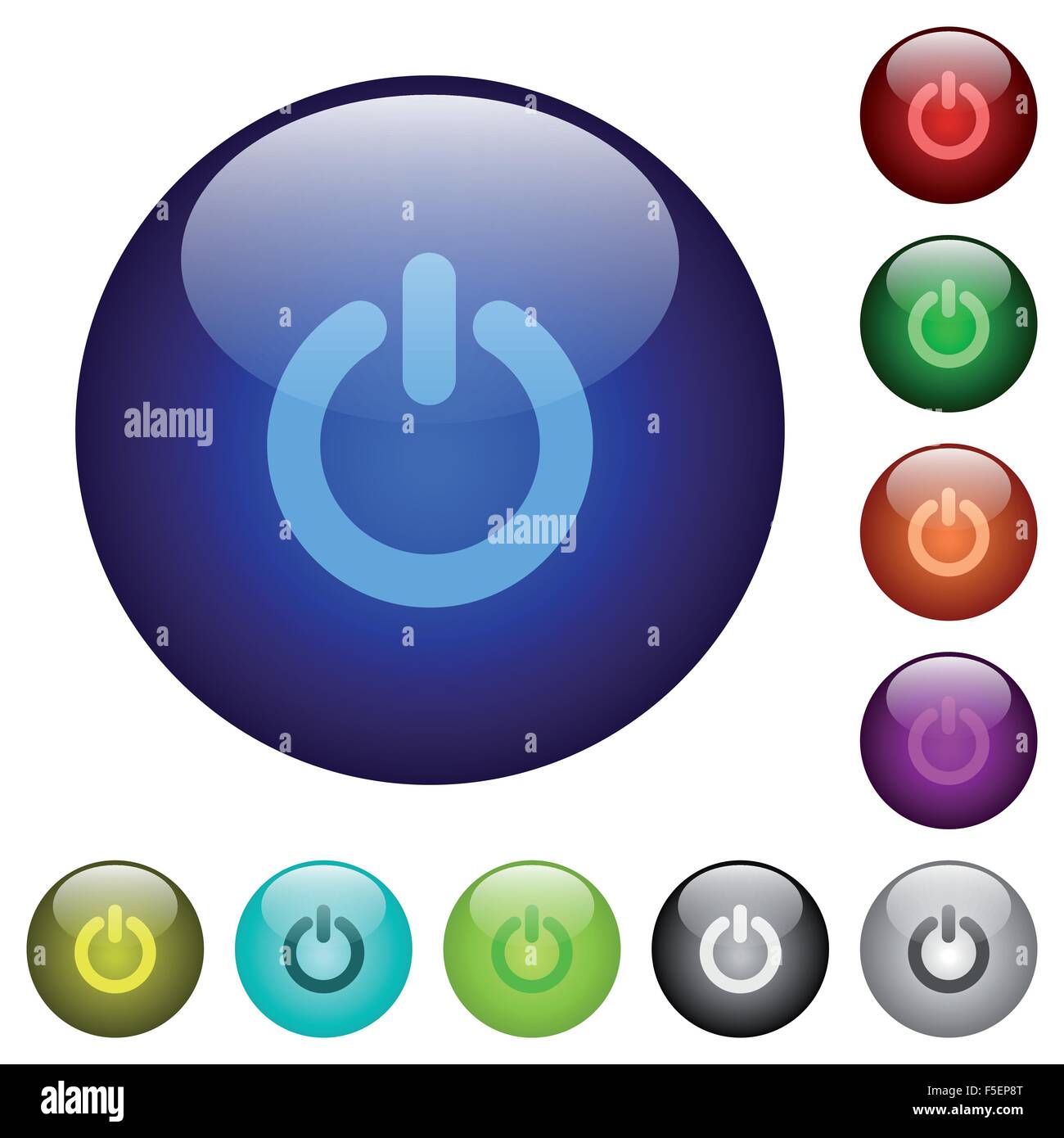 Set of color power off glass web buttons. Arranged layer structure ...