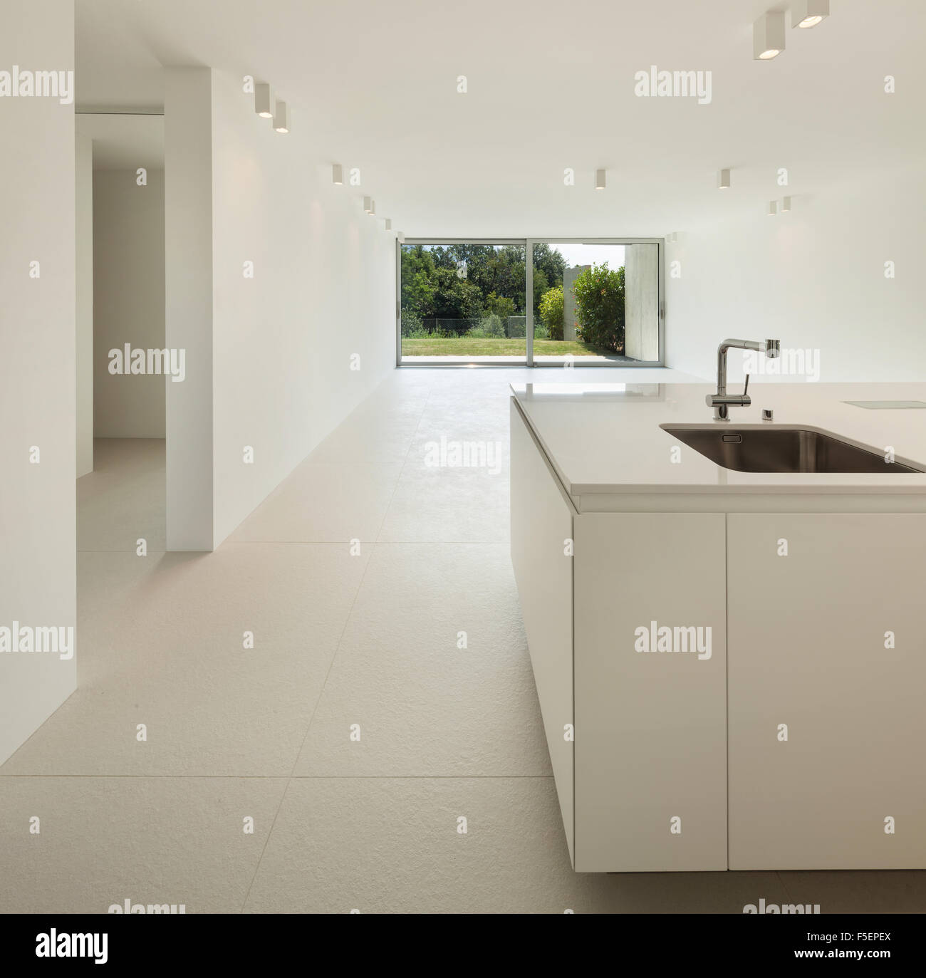 Architecture, new trend design, empty room with kitchen Stock Photo - Alamy
