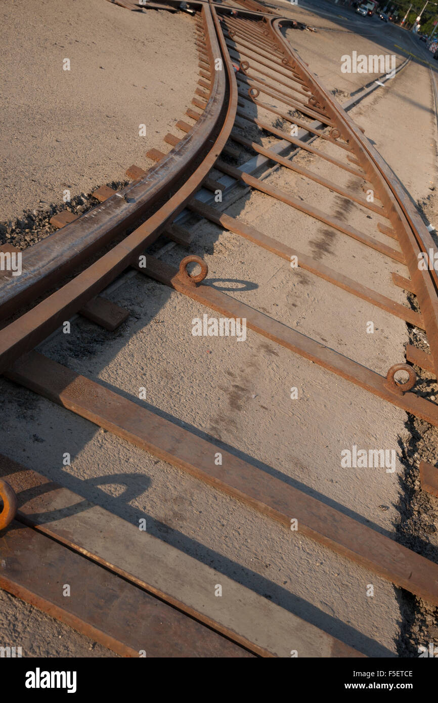 Tram Tracks in Urban Settings Stock Photo - Alamy