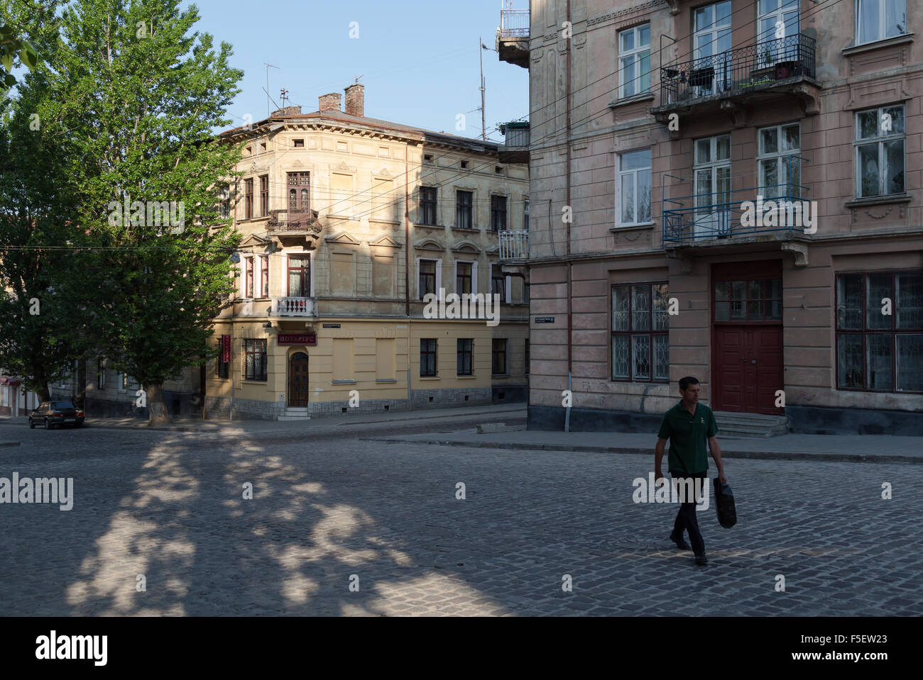 Lviv, Ukraine, Street scene in old quarters early in the morning Stock ...