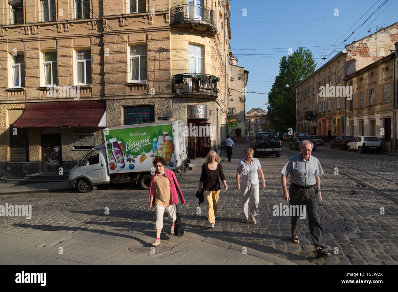 Lviv, Ukraine, Street scene in old quarters early in the morning Stock ...