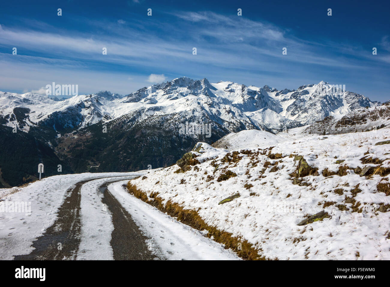 Snowy conditions on road to Col de Granon, Briancon France Stock Photo ...