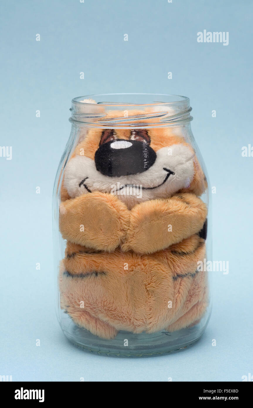 Squeezed soft toy in a glass jar Stock Photo - Alamy