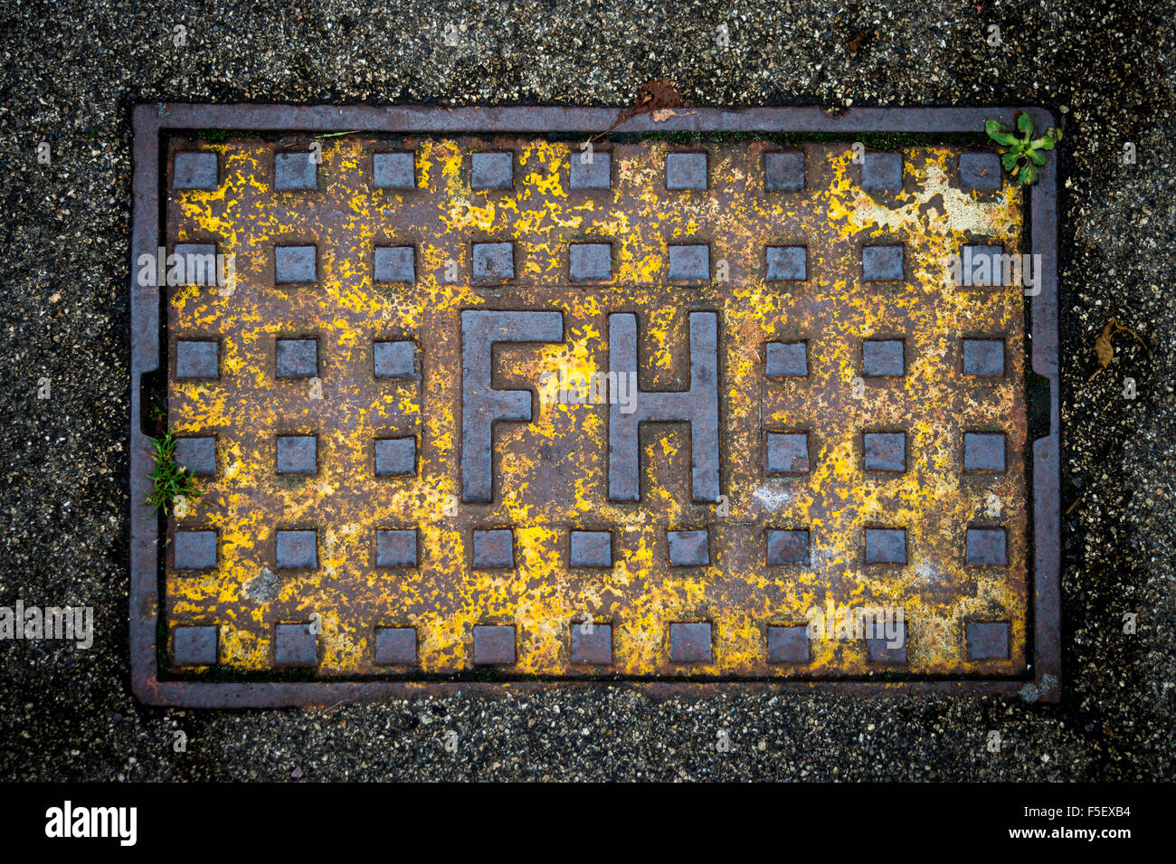 fire hydrant manhole cover in the pavement Stock Photo - Alamy