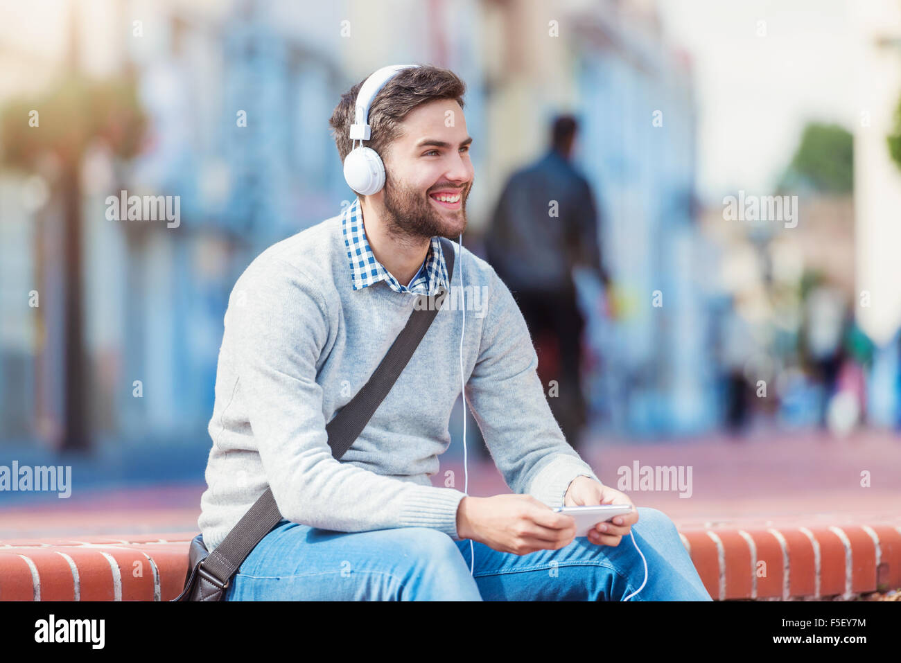 Man with headphones Stock Photo - Alamy