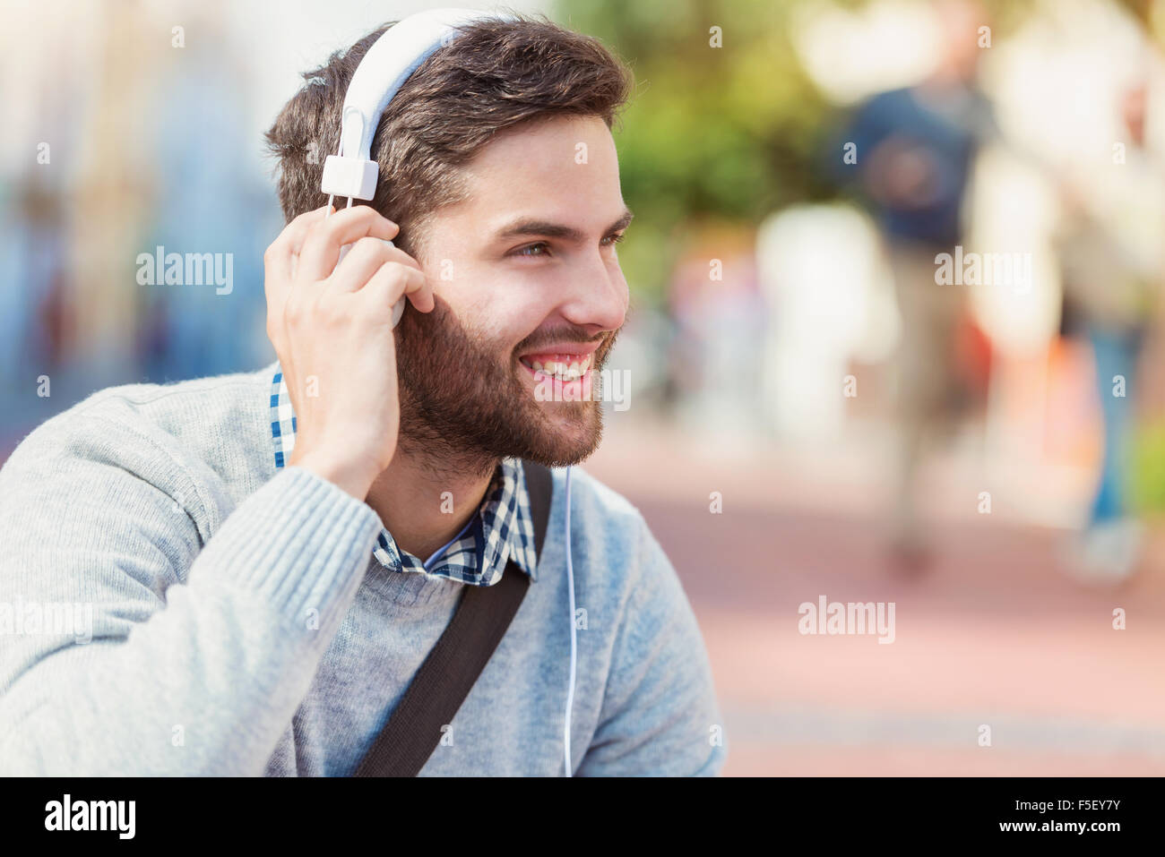 Man with headphones Stock Photo - Alamy