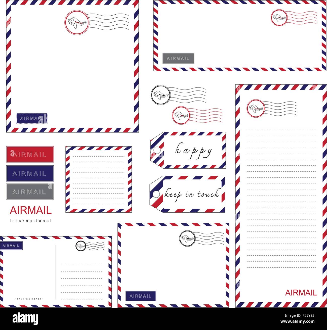 Airmail Stationery set, paper, letter, envelope Stock Vector Image ...