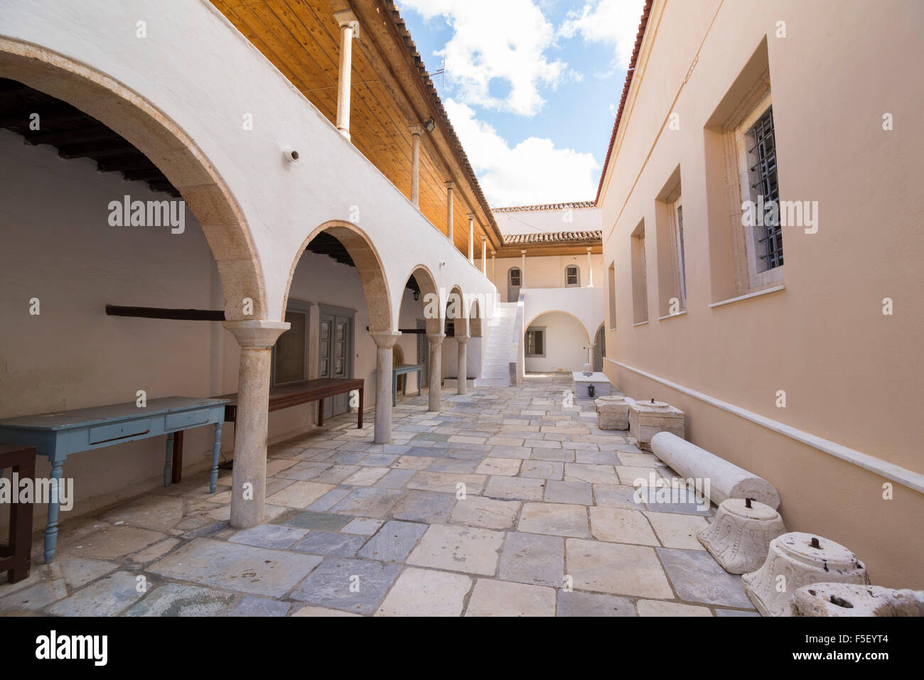 HYDRA ISLAND, GREECE - OCTOBER 25, 2015: Interior of a monastery on the ...