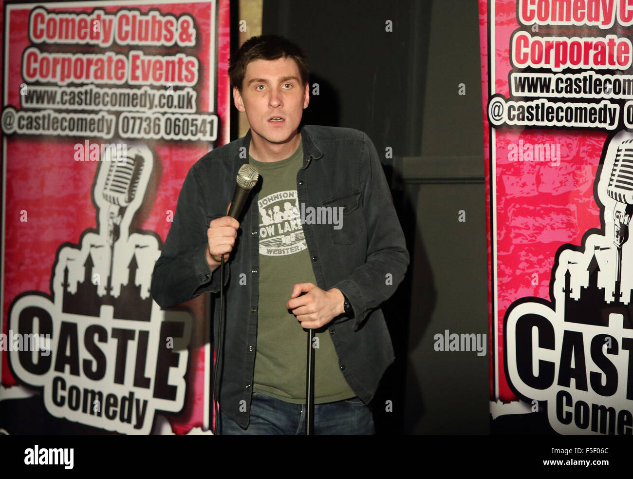 London, UK. Sean McLoughlin performs at Castle Comedy Club, Biggleswade ...