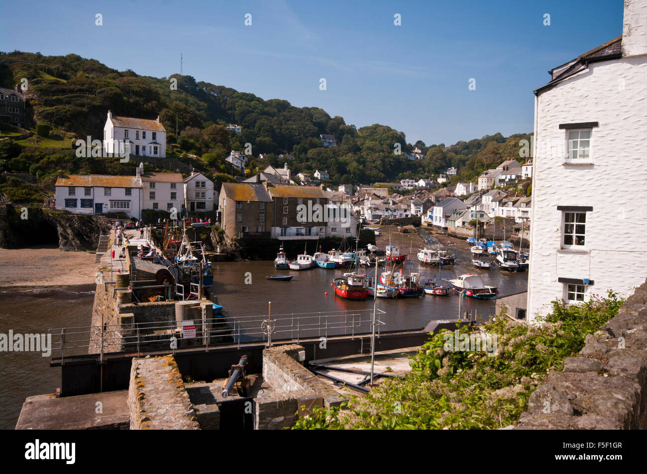 View Over The Harbour Of The Cornish Fishing Village Of Polperro ...