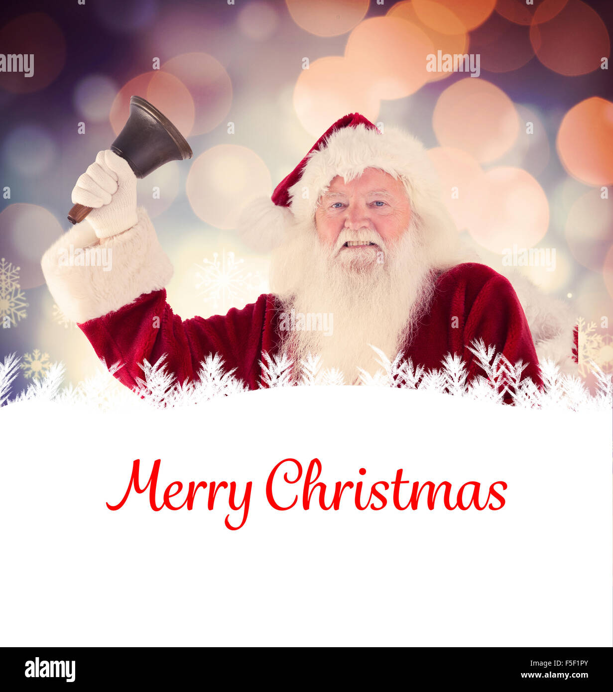 Composite image of happy santa ringing a bell Stock Photo - Alamy