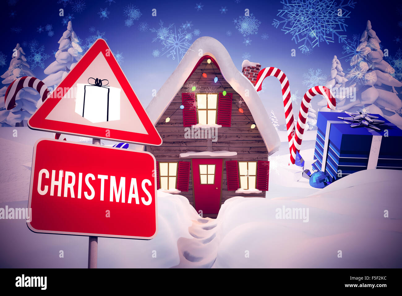 Composite image of christmas road sign Stock Photo - Alamy
