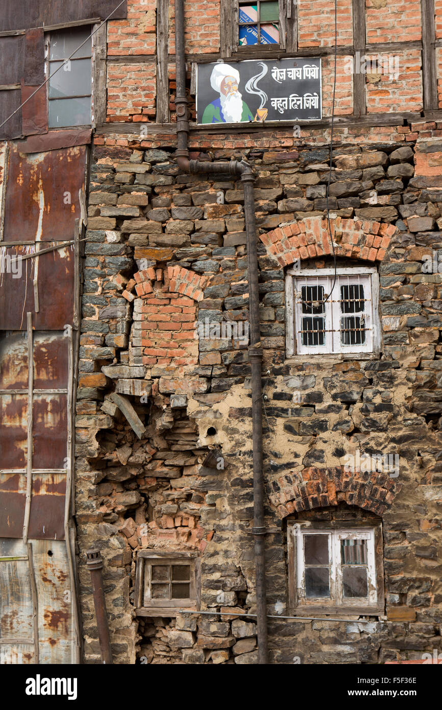 India, Himachal Pradesh, Shimla (Simla), huge subsidence cracks in wall ...