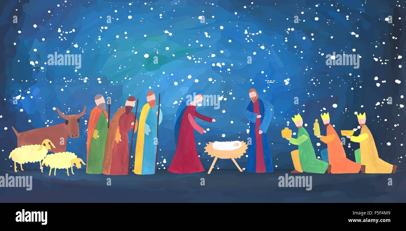Christmas nativity scene hand Stock Vector Images - Alamy