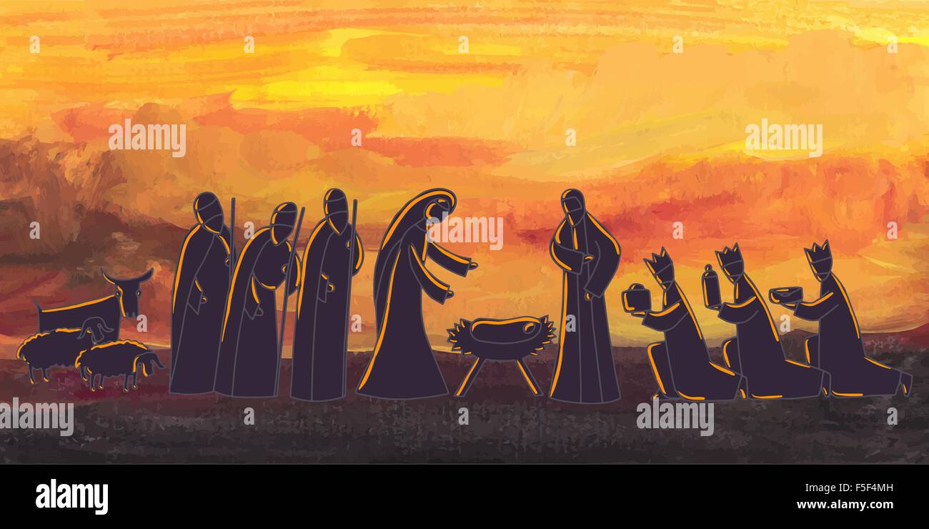 Nativity scene hand drawn Stock Vector Images - Alamy