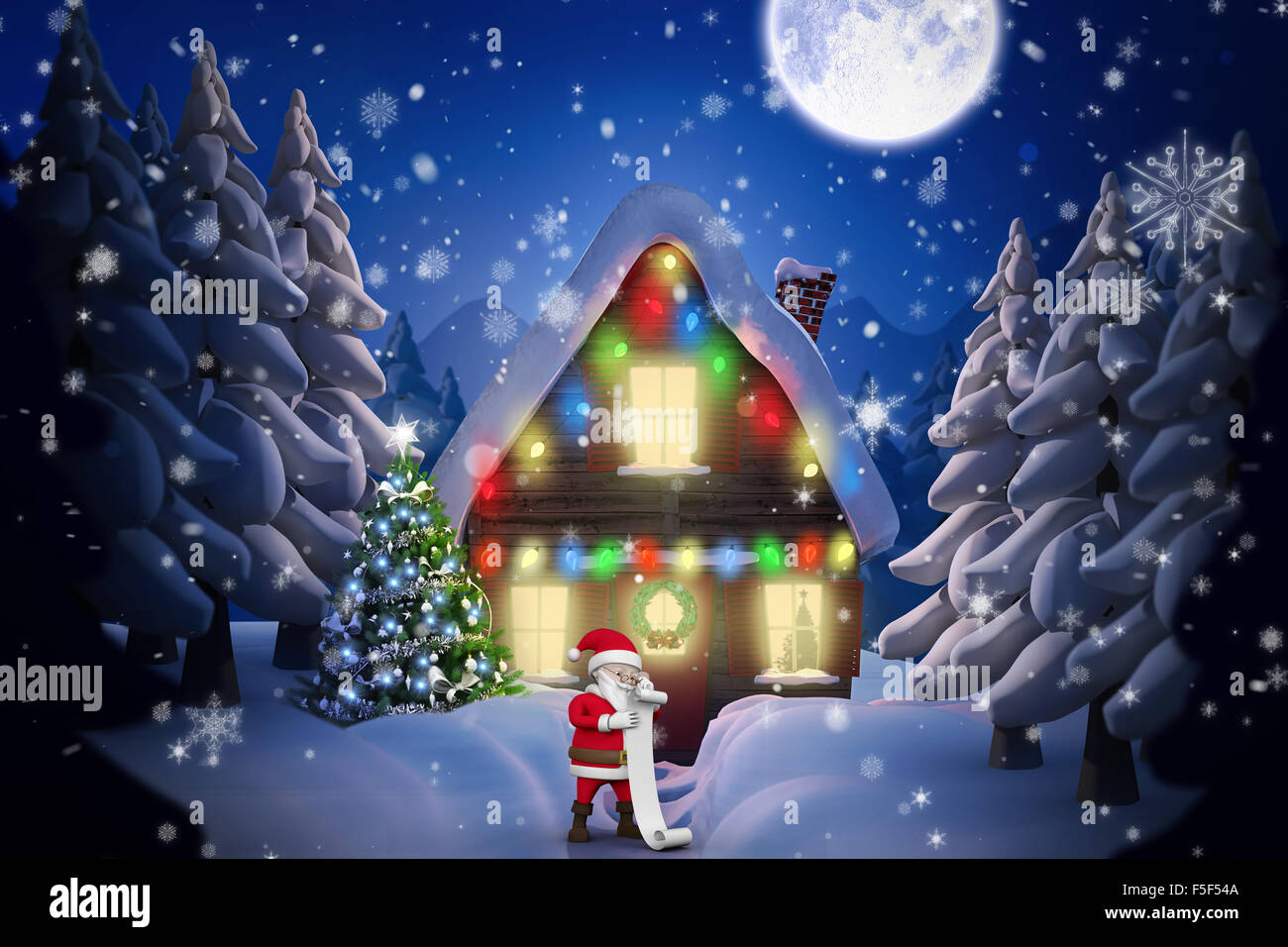 Composite image of cartoon santa reading his list Stock Photo - Alamy