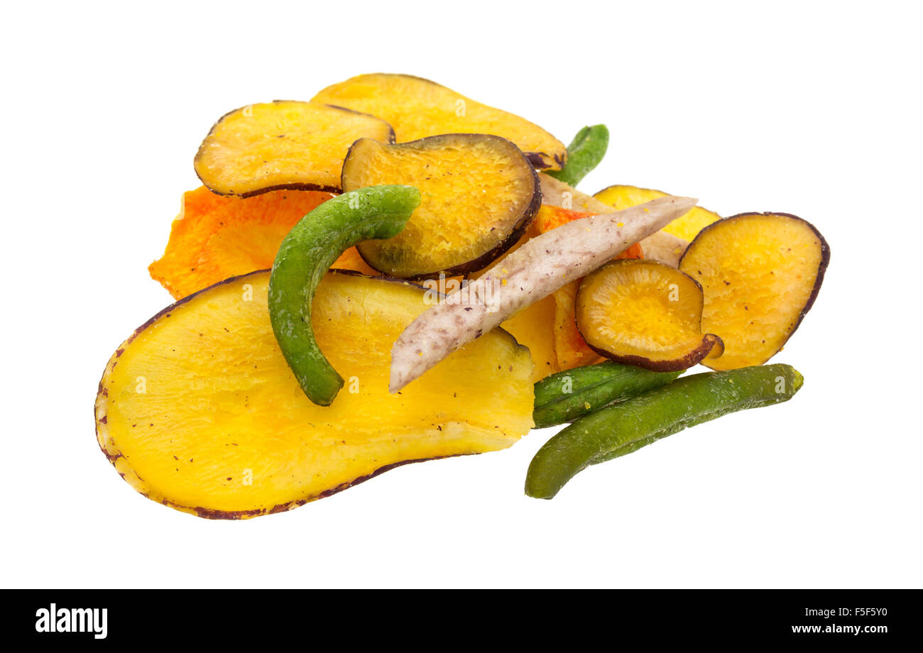 A serving of dried vegetable chips isolated on a white background Stock ...