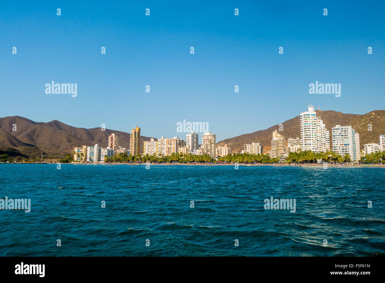 Beautifulsea and city view of Rodadero beach Santa Marta, Colombia ...