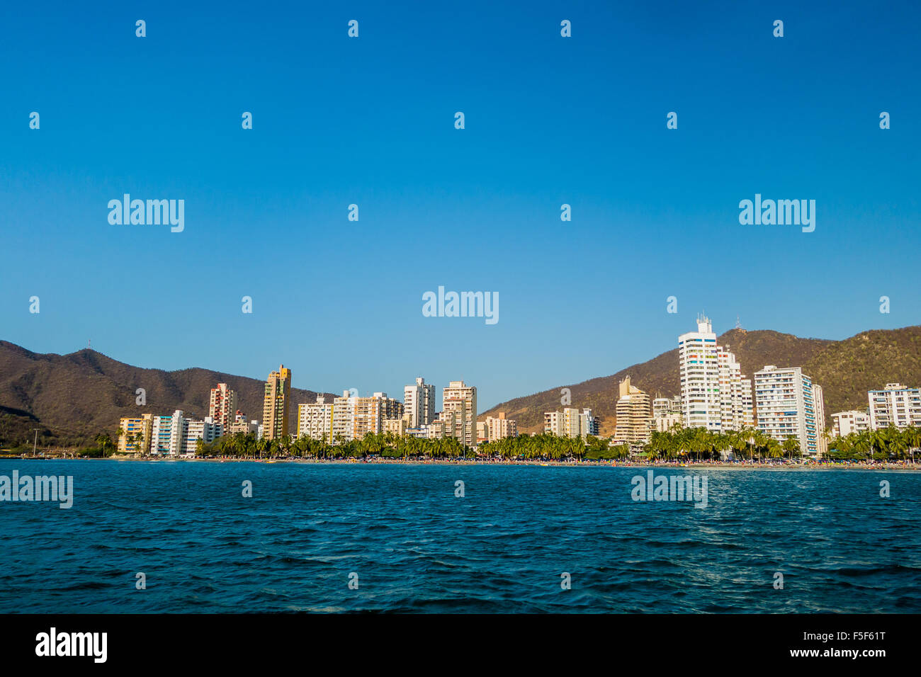 Beautifulsea and city view of Rodadero beach Santa Marta, Colombia ...