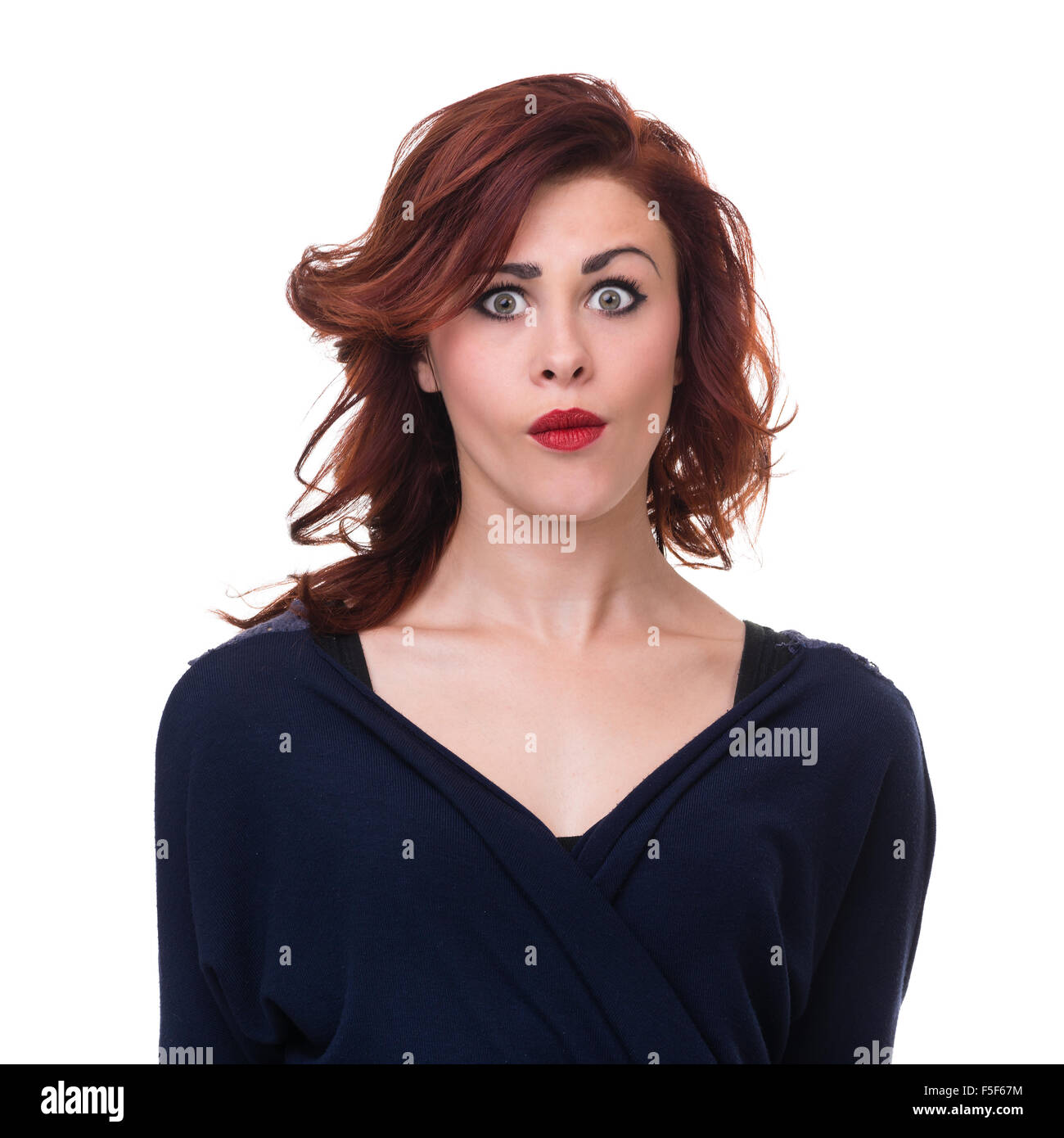 Closeup portrait of surprised young lady isolated on white Stock Photo ...