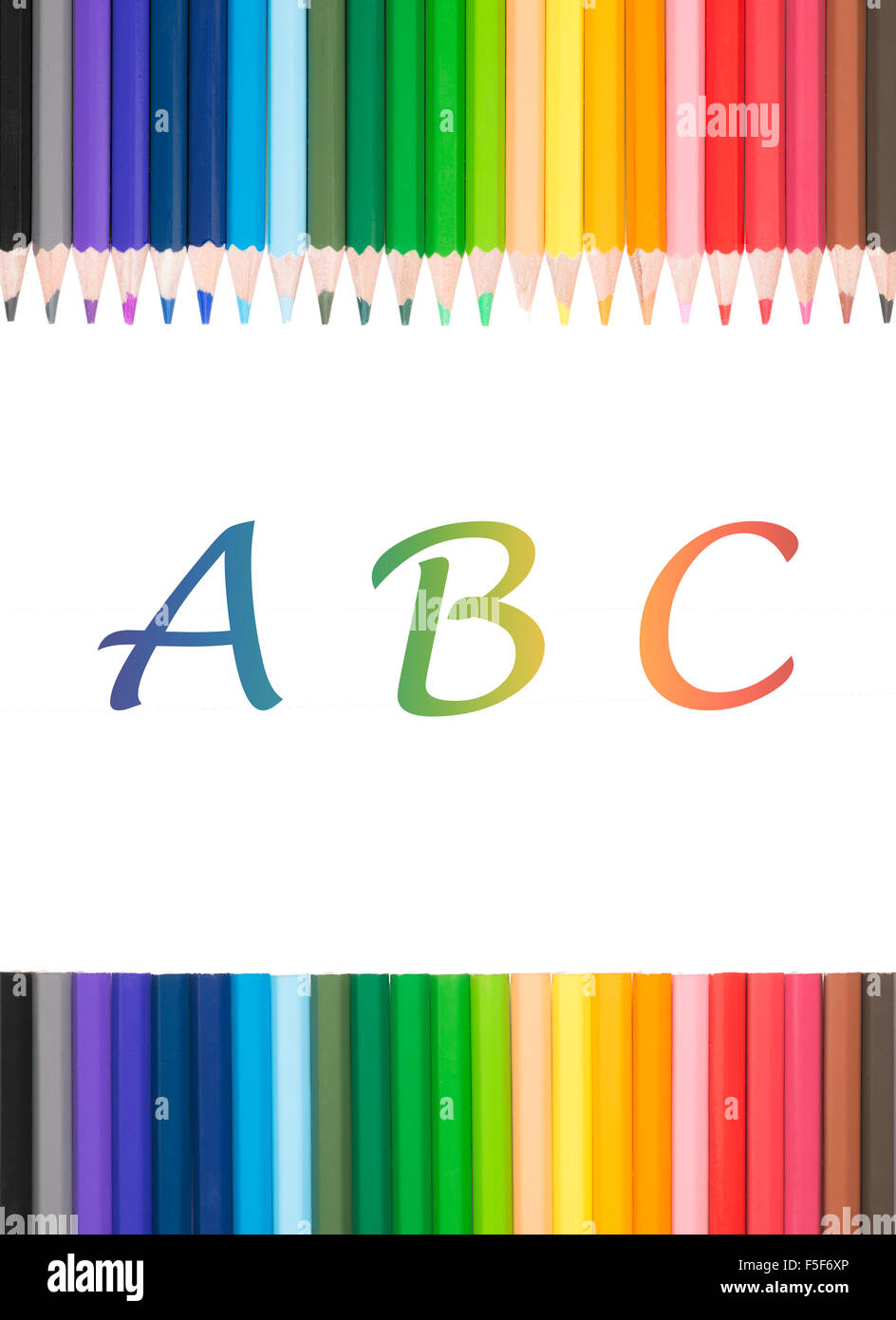 Colored pencil on white background with text : ABC Stock Photo - Alamy