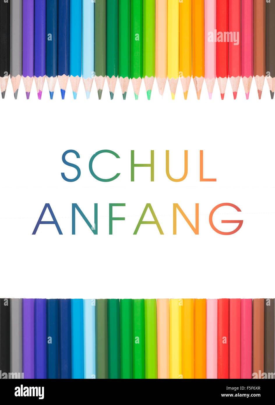 Colored pencil on white background with German text : Back to School ...